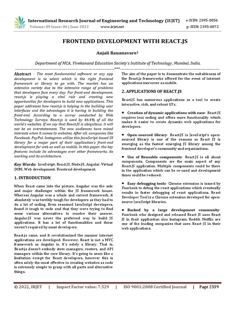 Frontend Development With React JS | PDF | Angular Js | Java Script