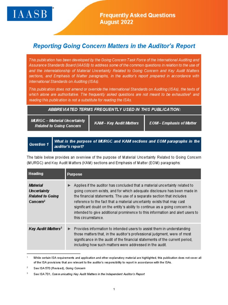 IAASB Going Concern Frequently Asked Questions | PDF | Going Concern | Auditor's Report