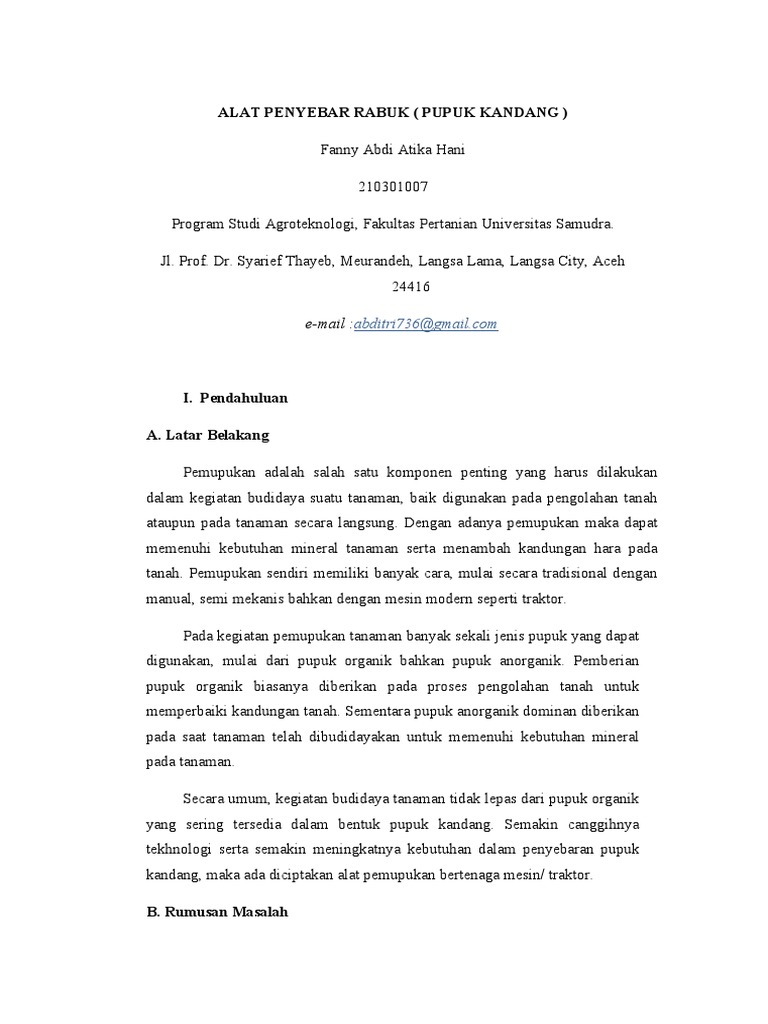 Alat Penyebar Pupuk Kandang | PDF