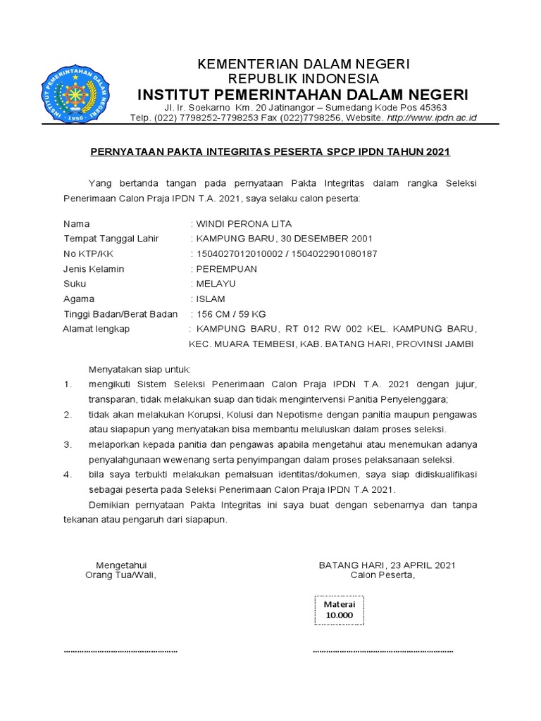 Pakta Integritas Windi | PDF