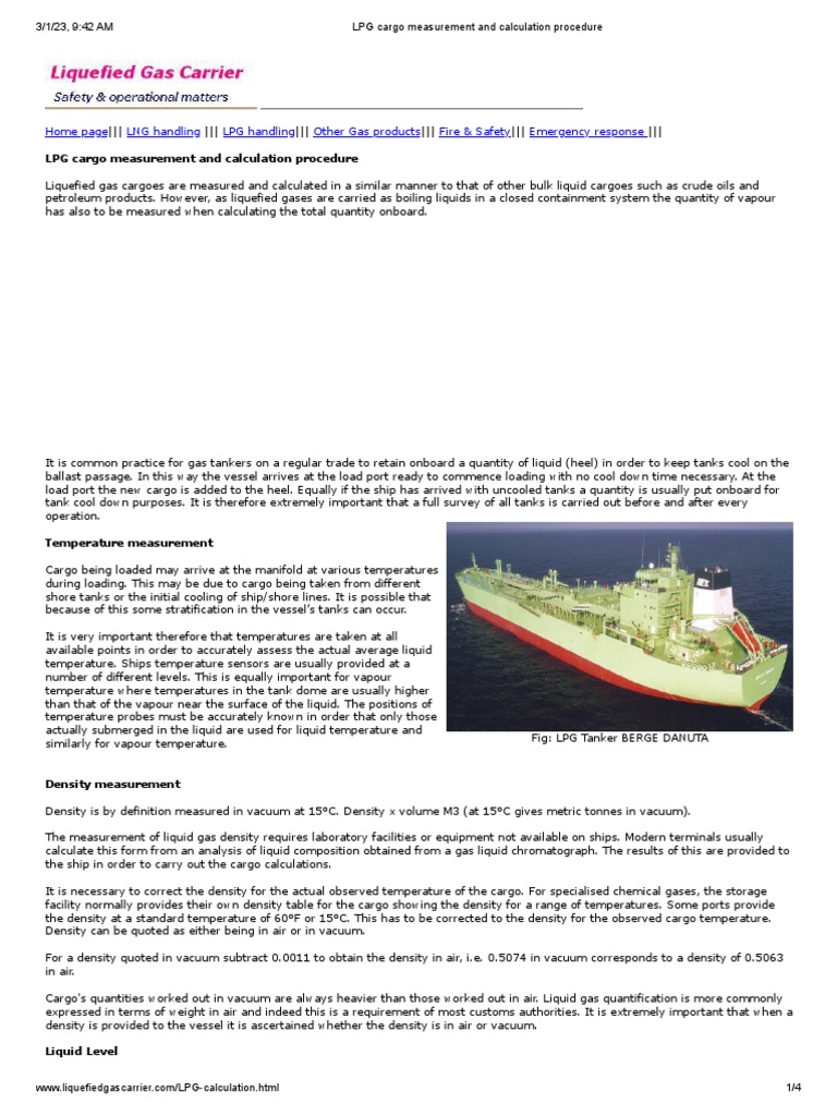 LPG Cargo Measurement and Calculation Procedure | PDF | Density ...