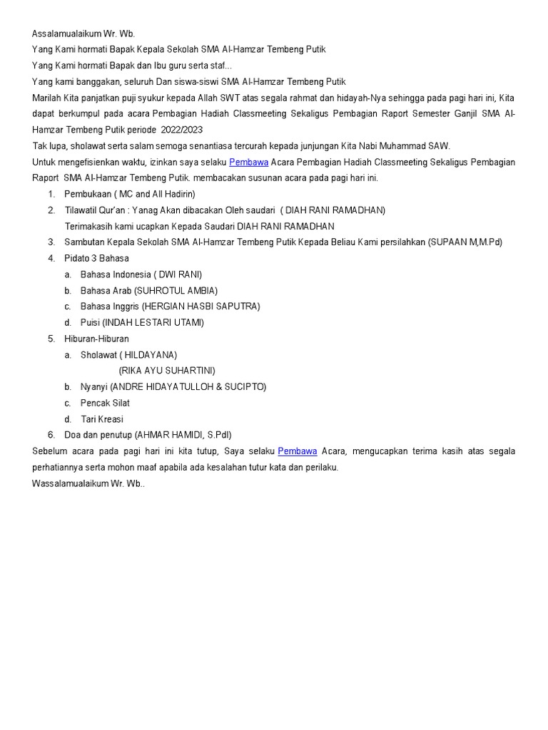 Susunan Acara | PDF | Perjalanan | Seni & Disiplin Bahasa