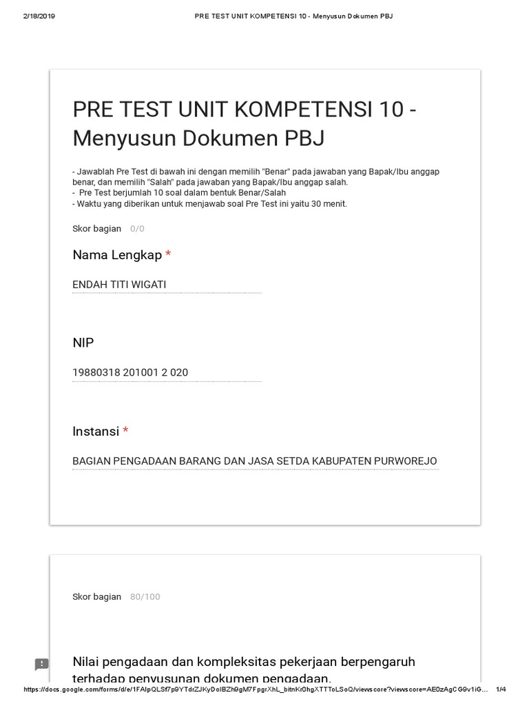 Pre Test Penyusunan Dokumen PBJ | PDF | Bisnis