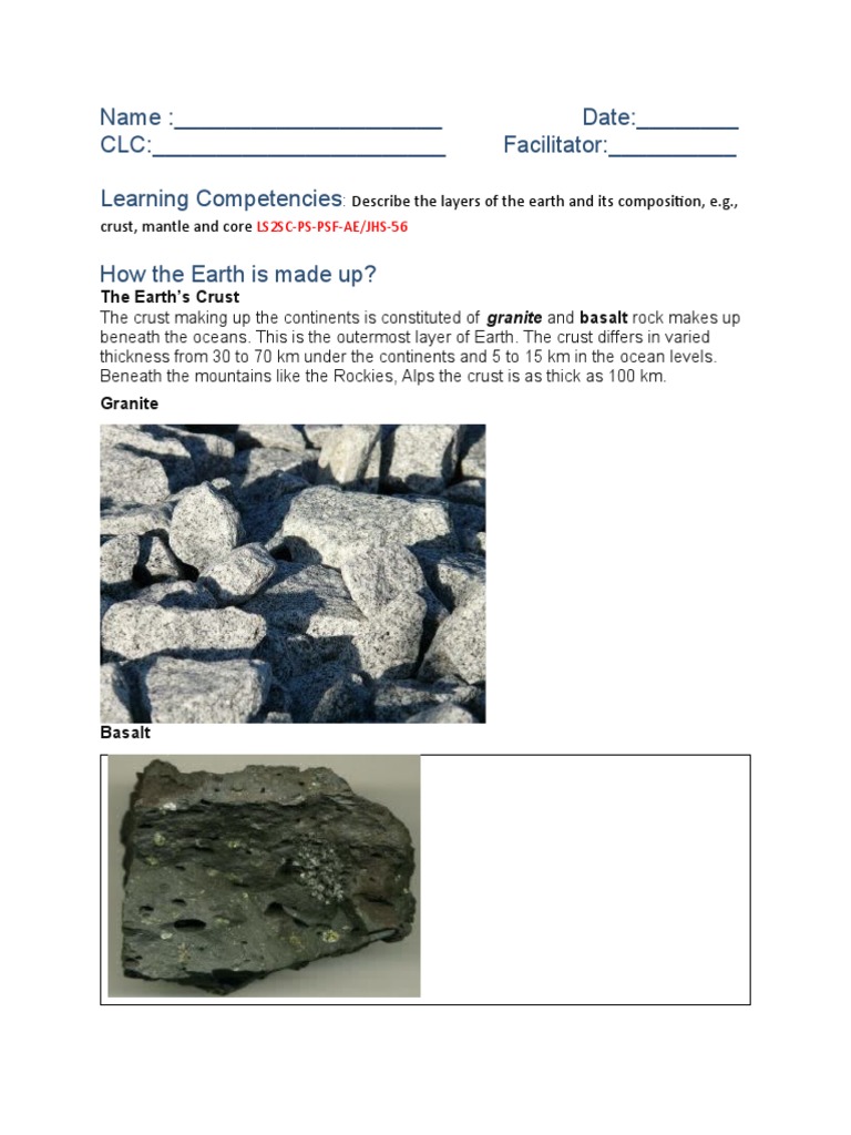 Layers of The Earth Worksheets 1 | PDF | Plate Tectonics | Earth