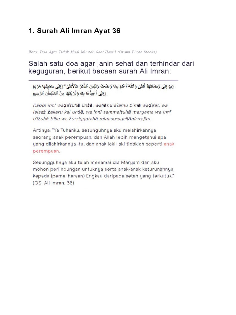 Salah Satu Doa Agar Janin Sehat Dan Terhindar Dari Keguguran, Berikut Bacaan Surah Ali Imran | PDF