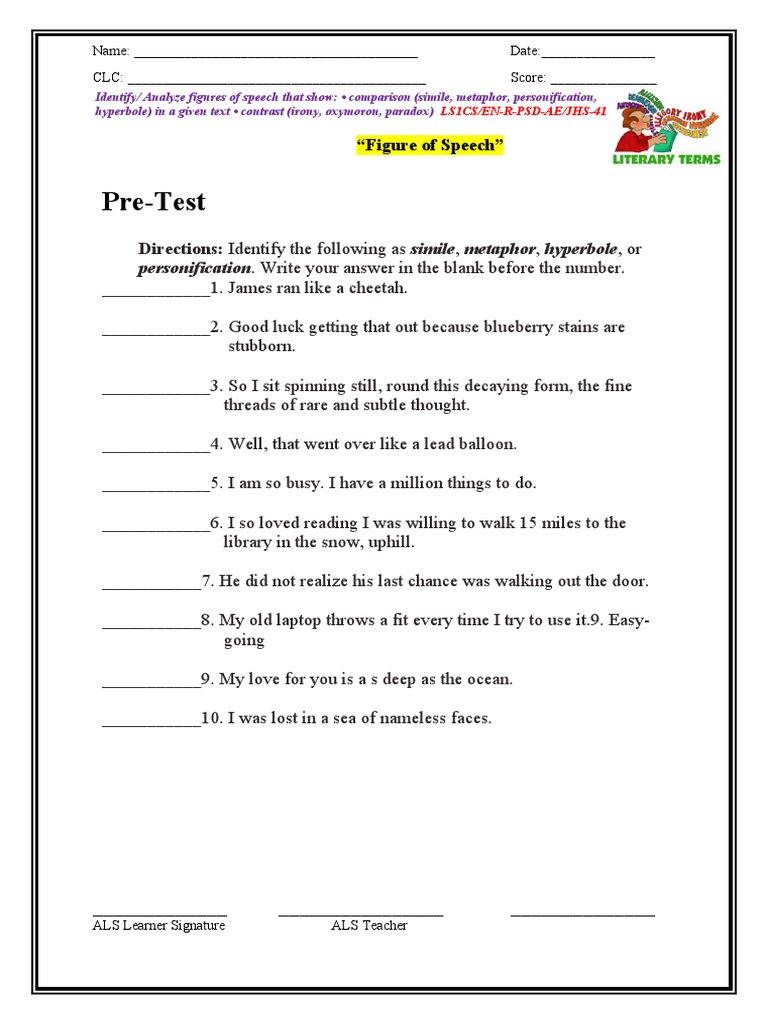Week1 LS1 Figure of Speech Worksheets | PDF | Metaphor | Poetic Devices