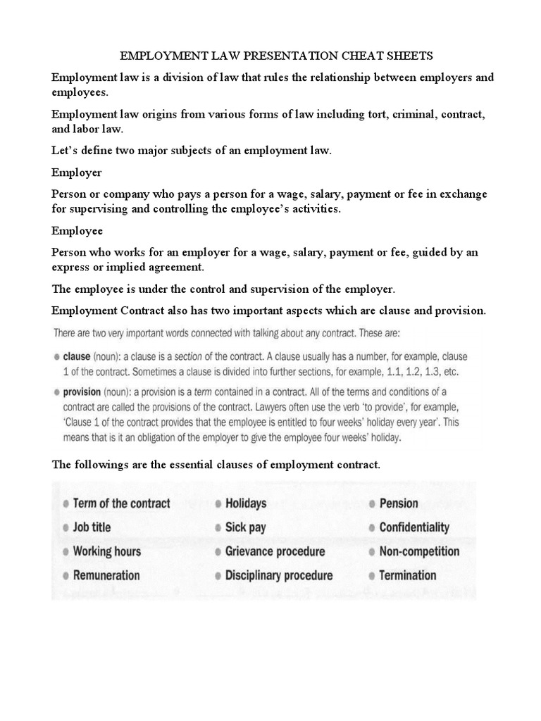 Employment Law Overview and Cheat Sheets | PDF