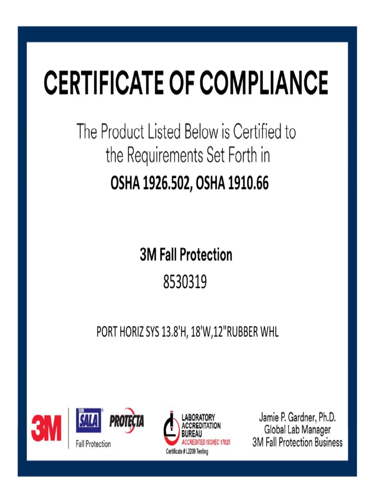 Portable Freestanding Horizontal Lifeline System - OSHA Certificates ...