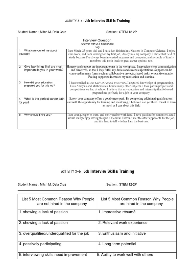 ACTIVITY 3 - Job Interview Skills Training | PDF | Job Interview ...