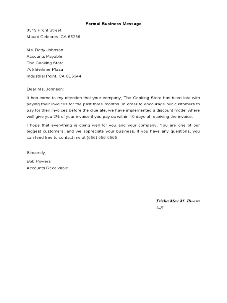 Sample of Formal Business Message | PDF