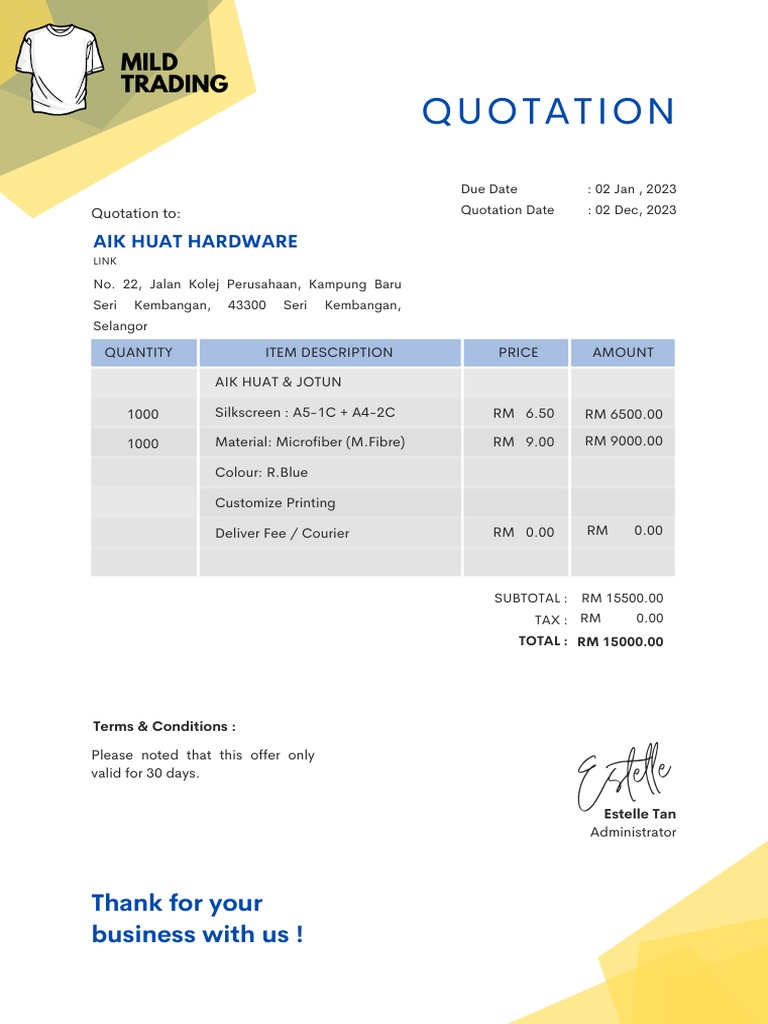 AIK Huat Hardware Quotation 2023 | PDF