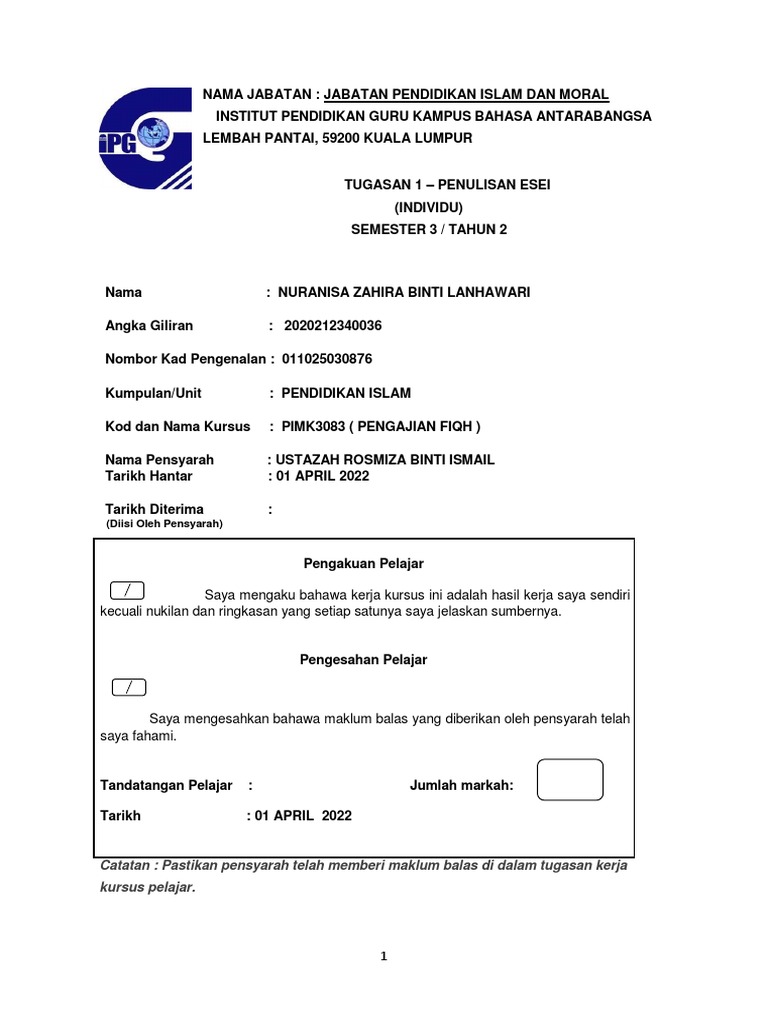 Kk1 Pimk3083 Nuranisa Zahira Binti Lanhawari 2020212340036 | PDF