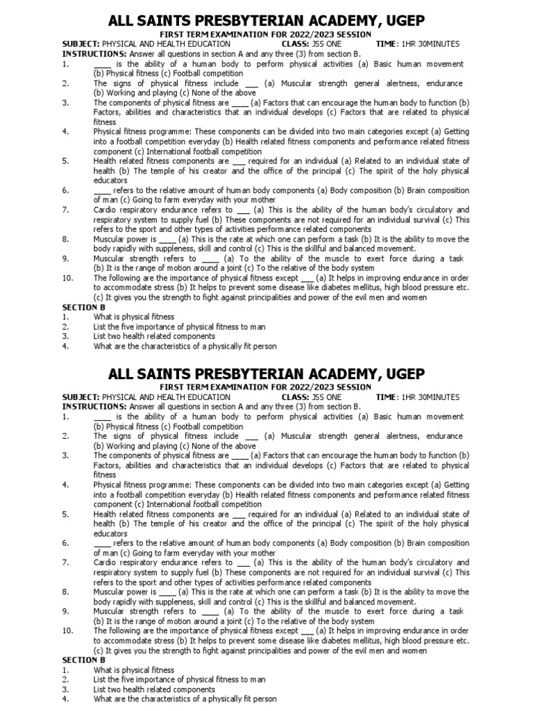 JSS 1 - 3 | PDF | Poetry | Physical Fitness