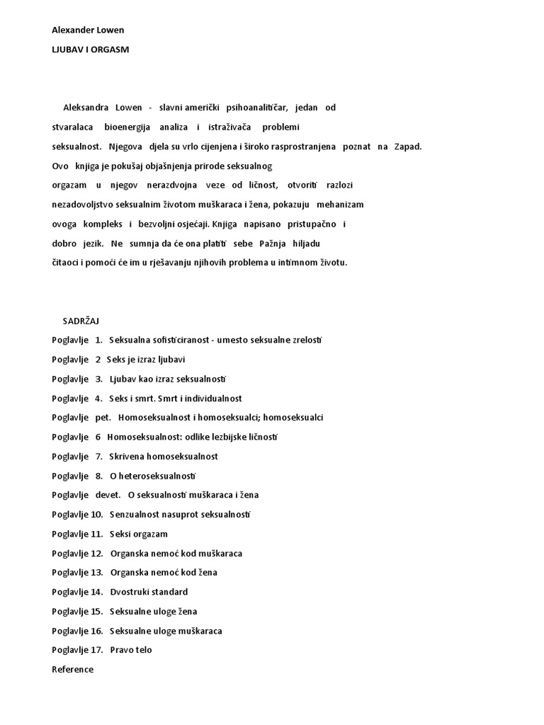 Alexander Lowen Ljubav I Orgazam | PDF | Self-Improvement