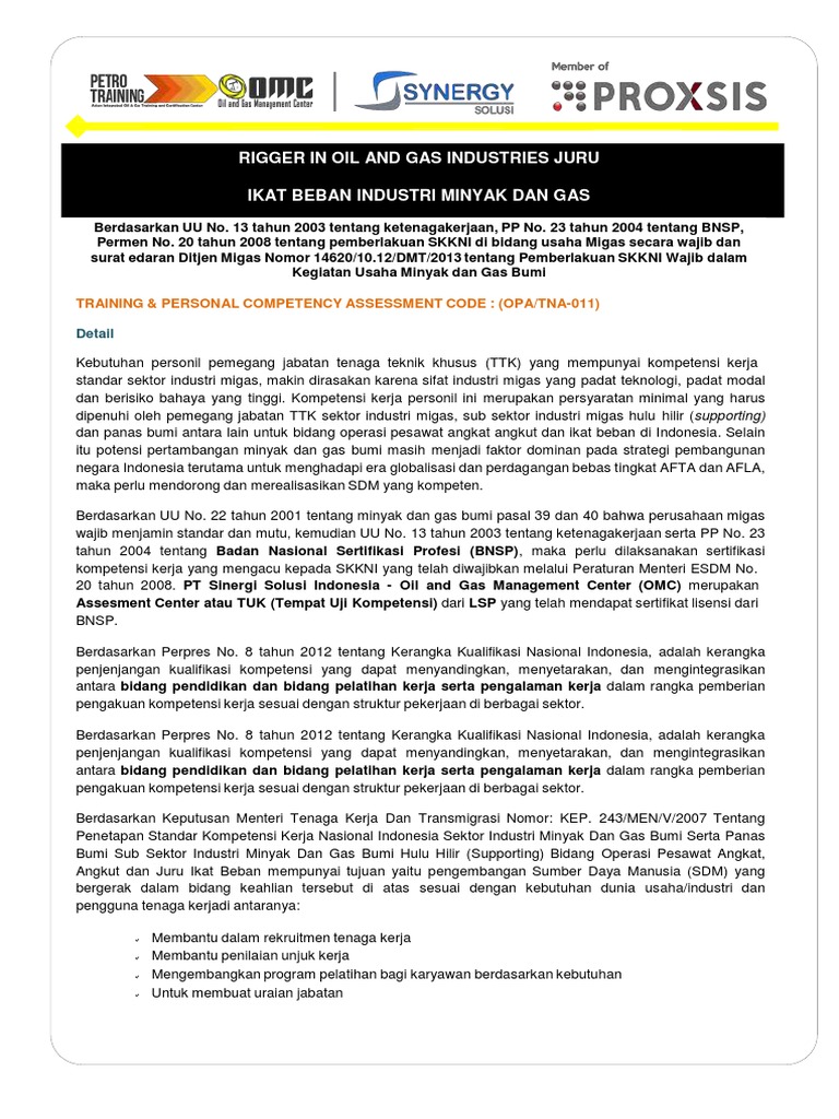 TRAINING AND CERTIFICATION FOR RIGGERS IN THE OIL AND GAS INDUSTRY | PDF