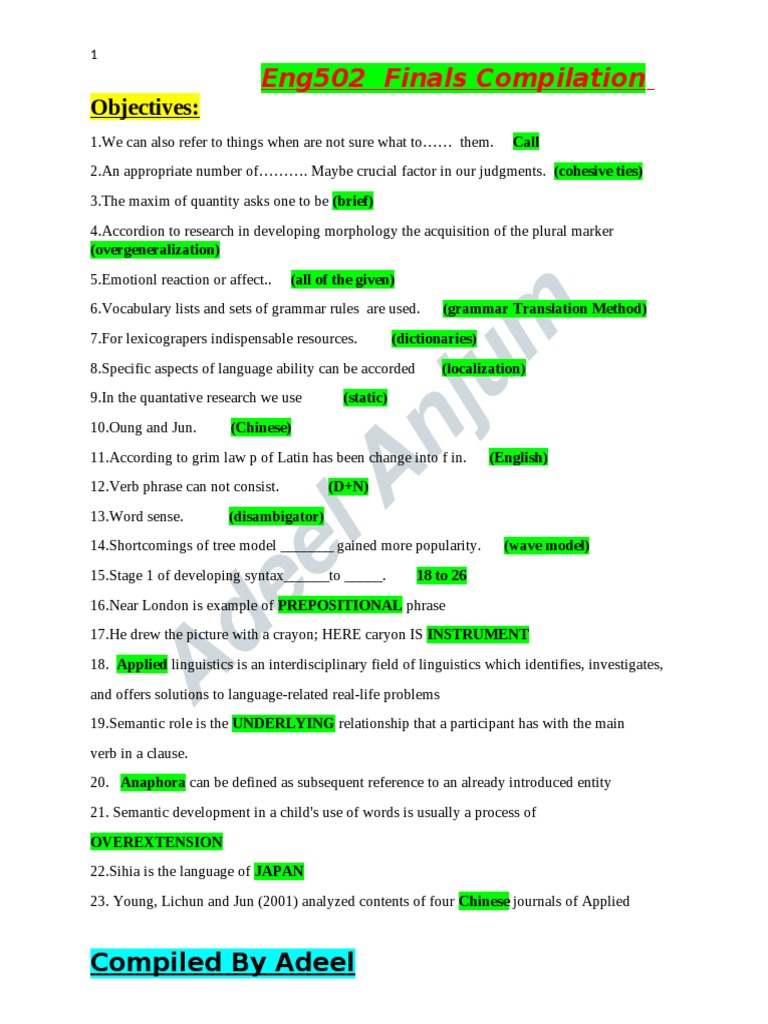 Eng502 Finals Compilation by Ad-Watermarked | PDF | Linguistics | Cognitive Science