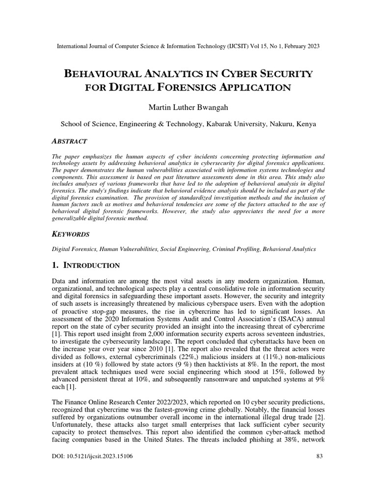 Behavioural Analytics in Cyber Security For Digital Forensics Application | PDF | Computer ...