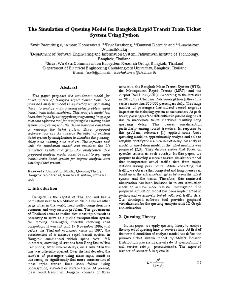 The Simulation of Queuing Model For Bangkok Rapid Transit Train Ticket ...