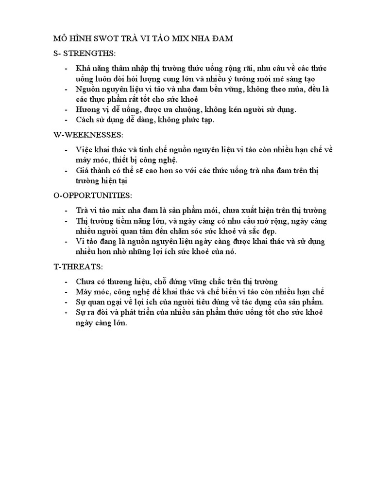 Mô Hình Swot Trà Vi T o Mix Nha Đam | PDF