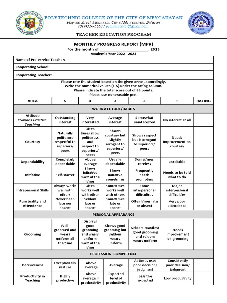 2023 Monthly Progress Report MPR | PDF | Educational Assessment ...
