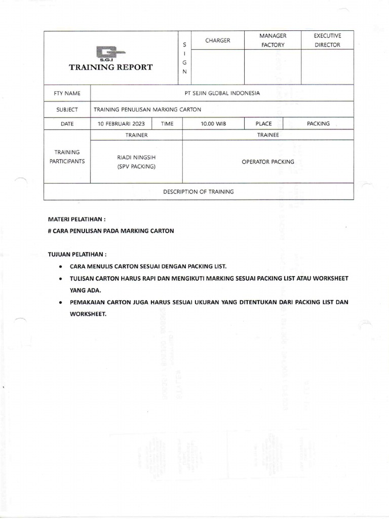 Training Finishing Packing | PDF