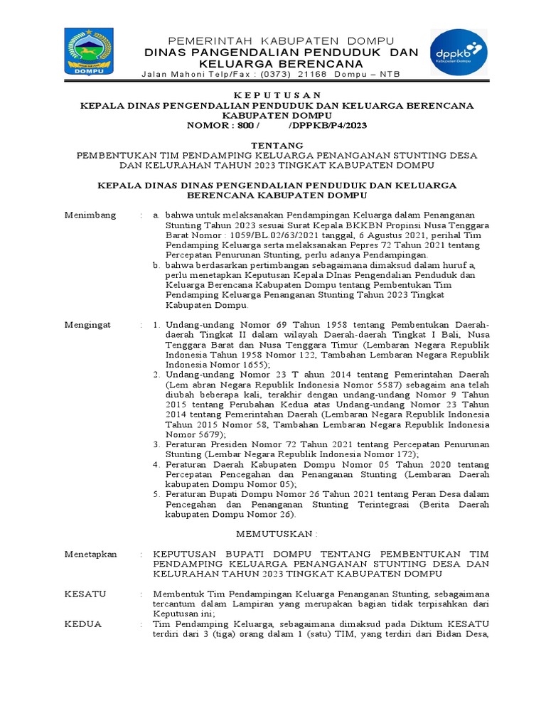 Pembentukan Tim Penanganan Stunting Dompu | PDF