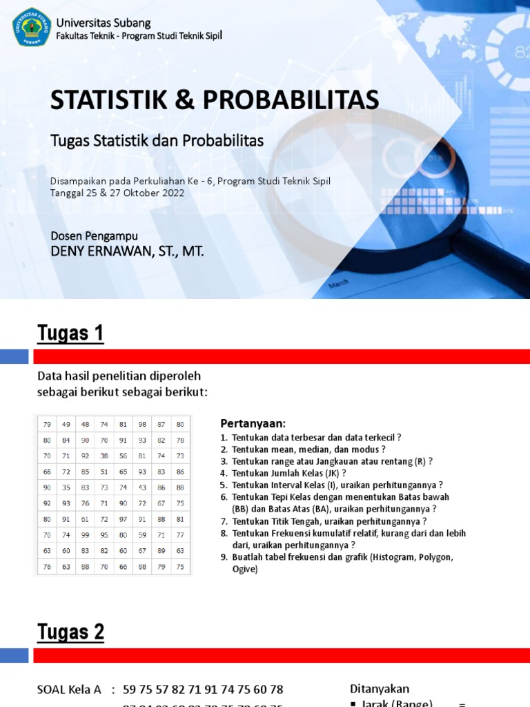 Tugas Statistik Probabilitas | PDF | Metode & Bahan Ajar
