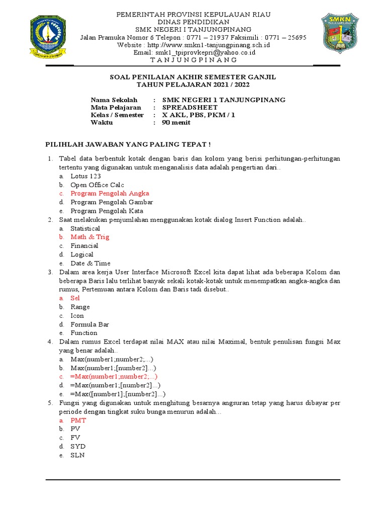 Soal Spreadsheet | PDF