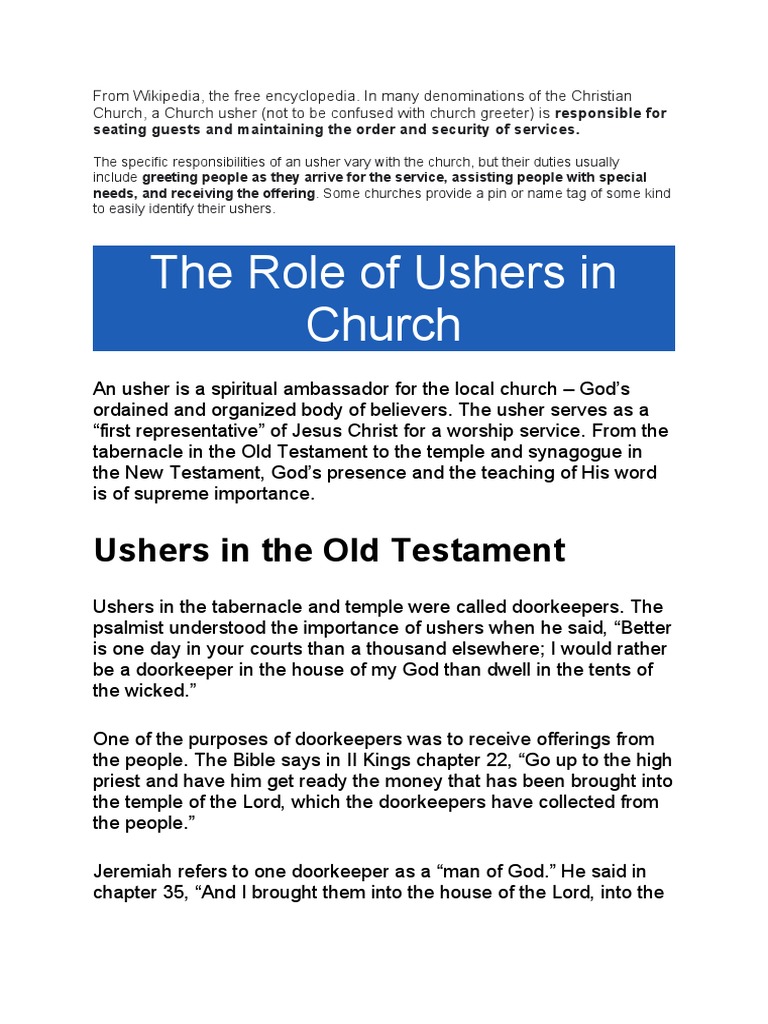Ushering Ministry 1 | PDF | Jesus | Disciple (Christianity)