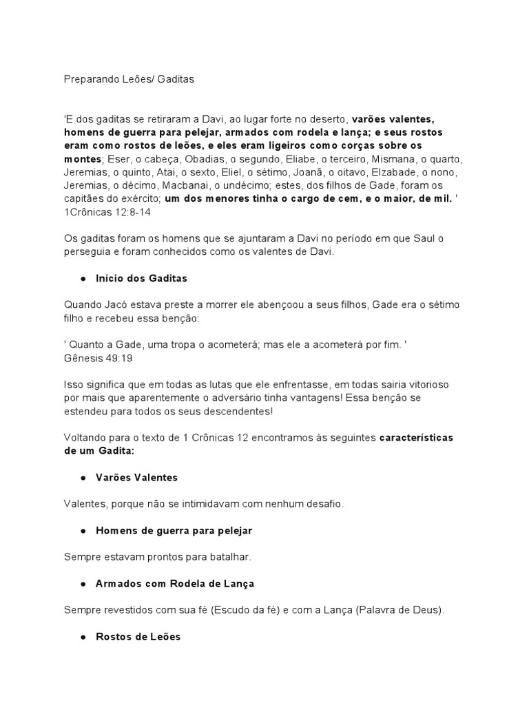 Preparando Leões Gaditas Pdf Leão Davi