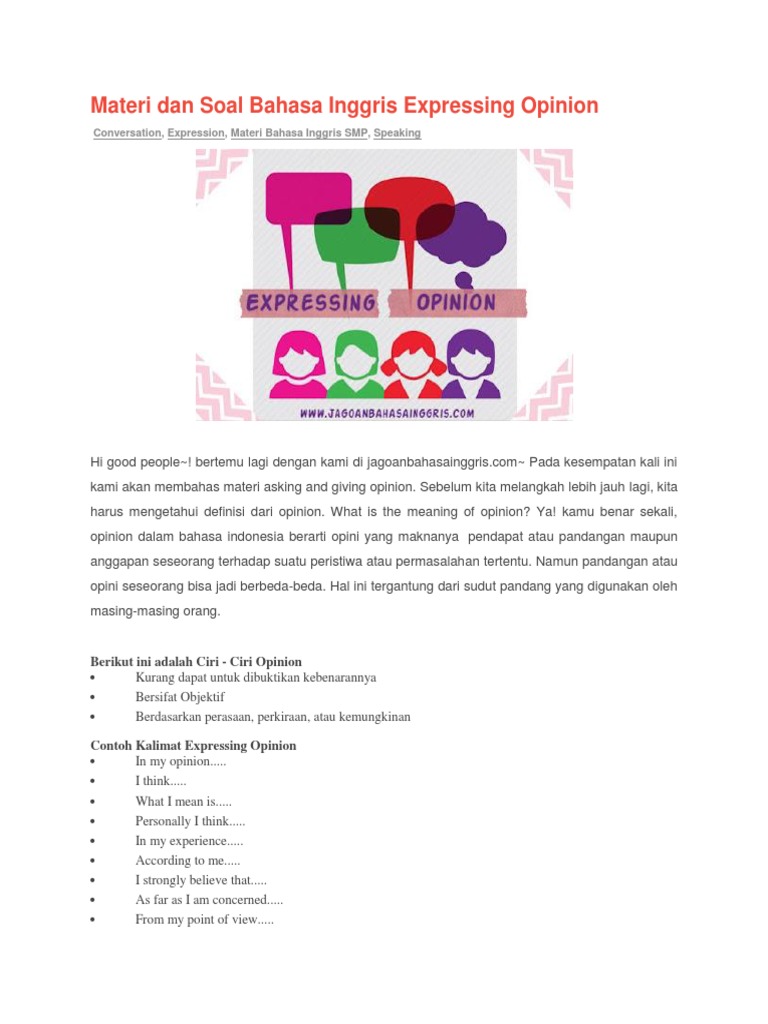 Materi Dan Soal Bahasa Inggris Expressing Opinion | PDF | Linguistics