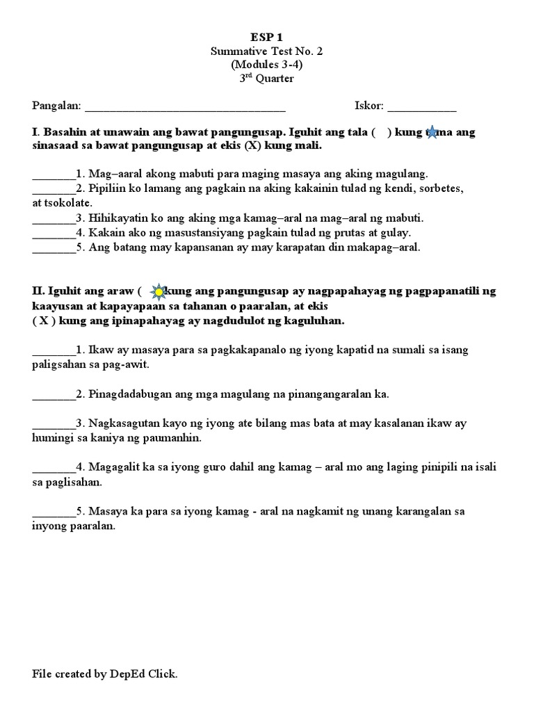 Esp 1 - Q3 - ST2 | PDF