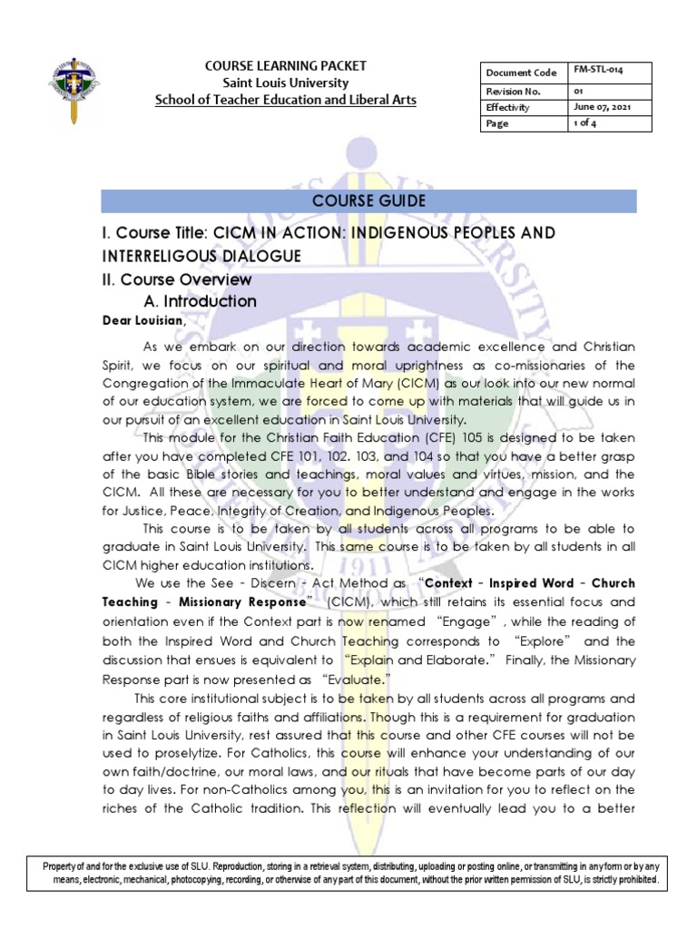 CFE 105B - Course Guide | PDF | Catholic Church | Learning