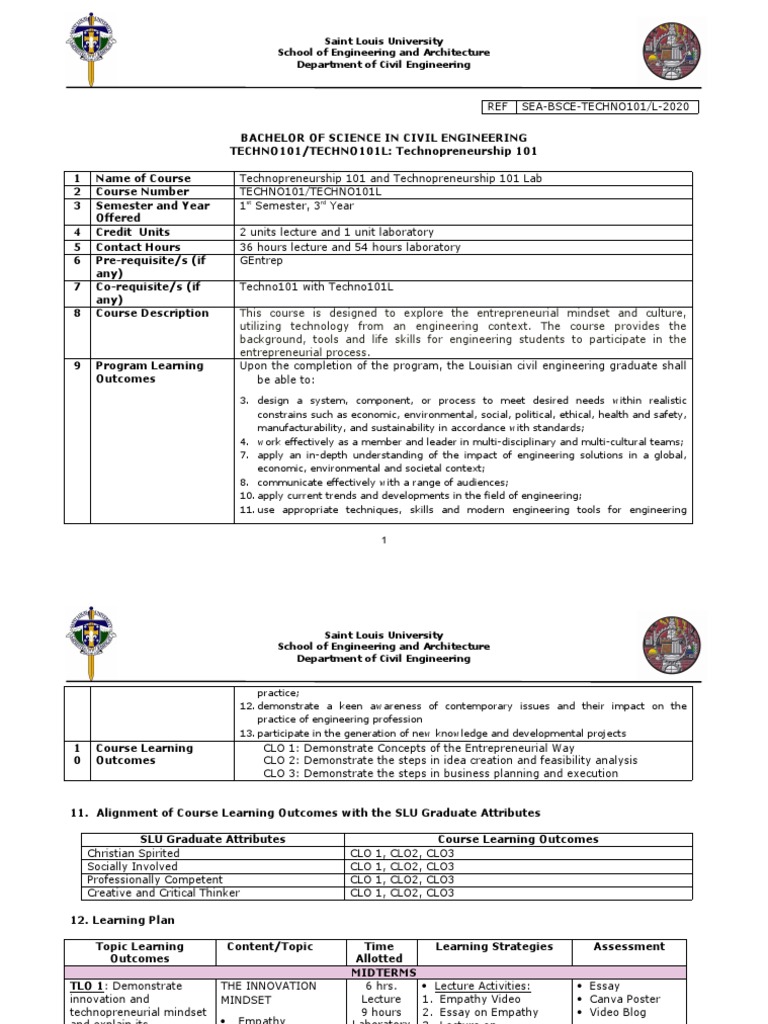 Course Syllabus Pdf Engineering Entrepreneurship