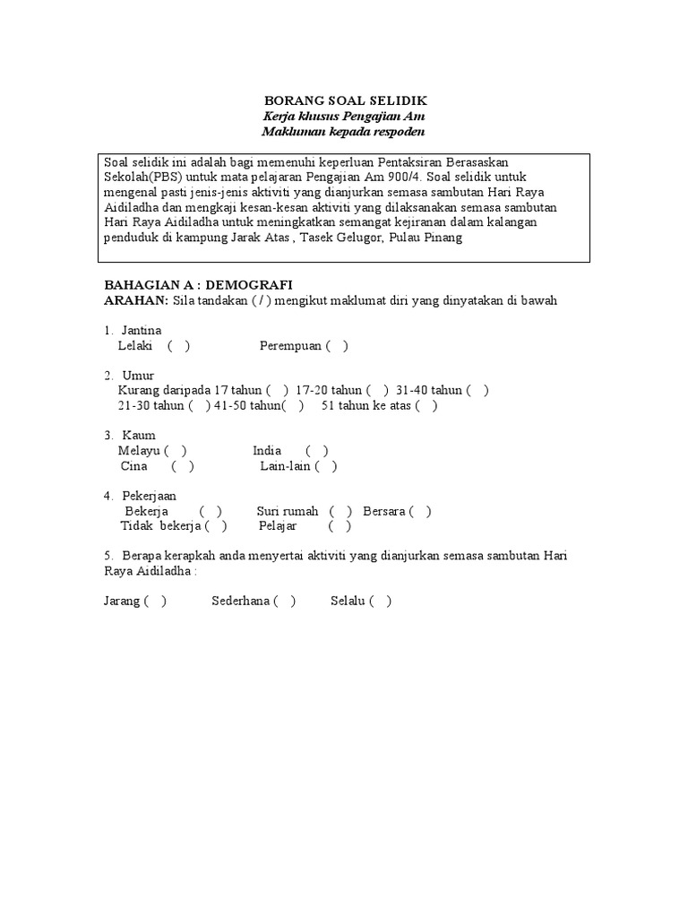 Borang Soal Selidik KK Pa | PDF