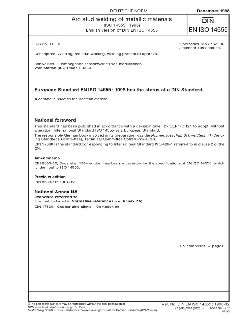 DIN EN ISO 14555 121998-En | PDF | International Organization For Standardization | Regulation