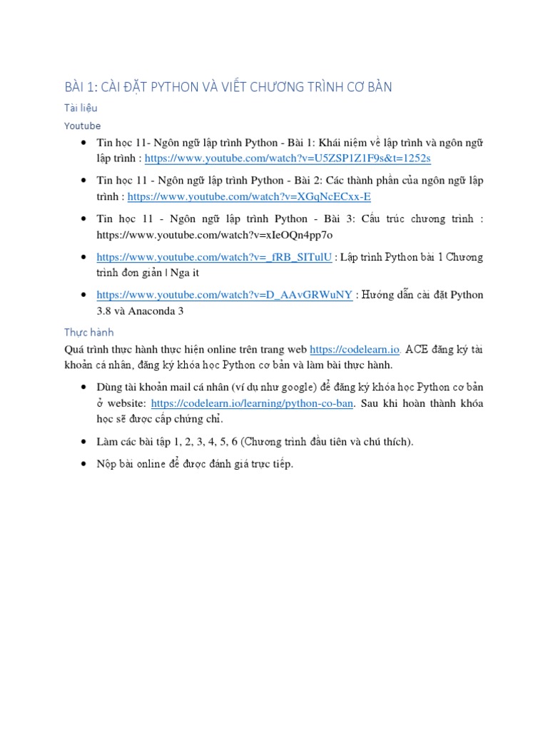Python Co Ban - Tai Lieu Youtube Va Thuc Hanh | PDF