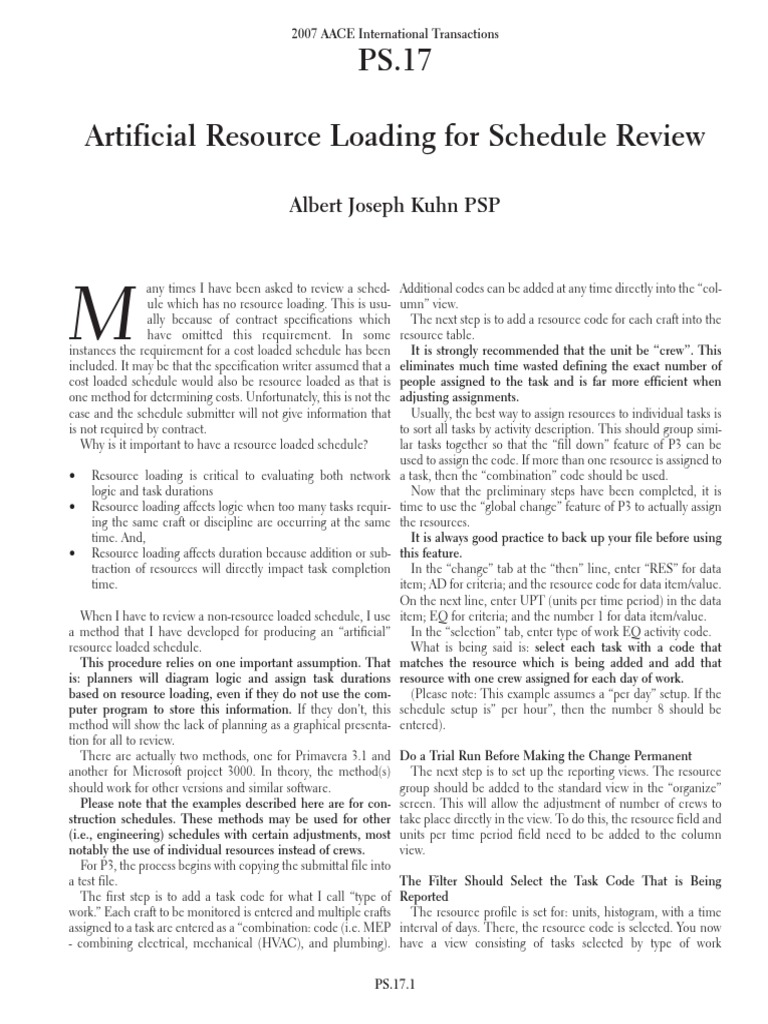 Artificial Resource Loading by Crews | PDF