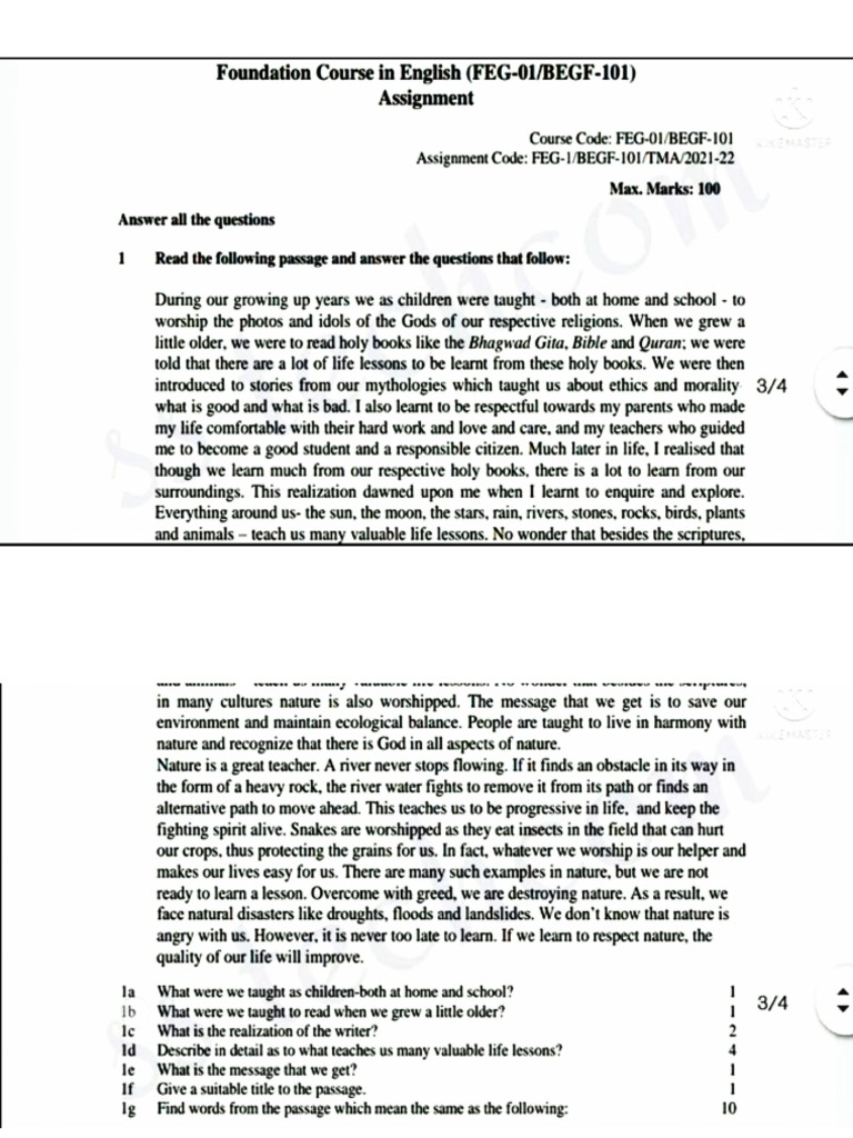 BEGF-101, FEG-1 Solved Assignment | PDF