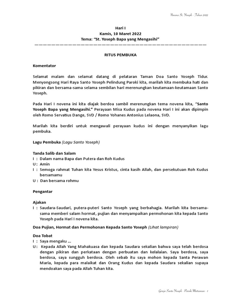 Novena Santo Yoseph Hari Pertama | PDF