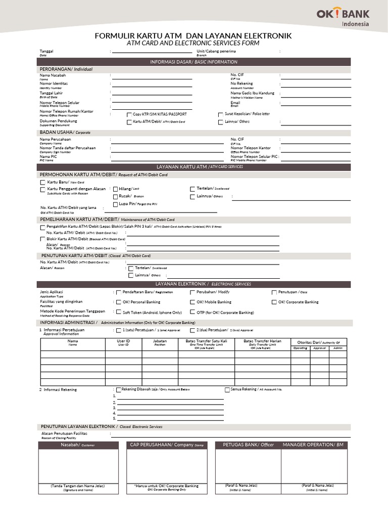 Formulir Kartu ATM Layanan Elektronik | PDF | Debit Card | Automated Teller Machine
