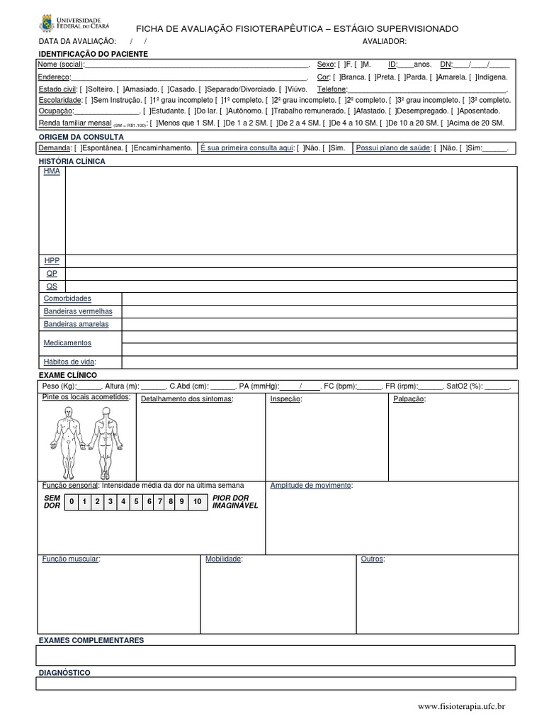 Ficha Avaliacao Fisio 2021.8 1 | PDF | Doenças e distúrbios humanos ...