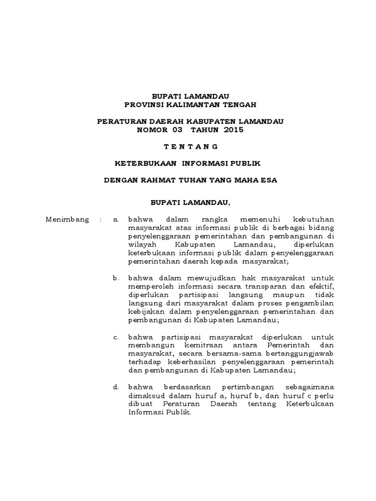 Perda Nomor 03 Tahun 2015 Tentang Keterbukaan Informasi Publik | PDF