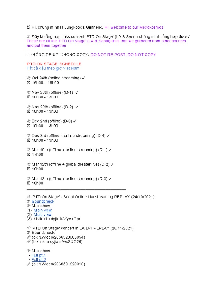 Comprehensive collection of links to replay videos from BTS's 'Permission to Dance On Stage ...