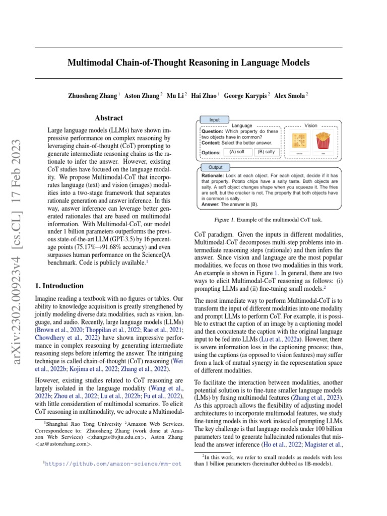 Multimodal Chain of Thought Reasoning in Language Models | PDF | Computer Vision | Statistical ...