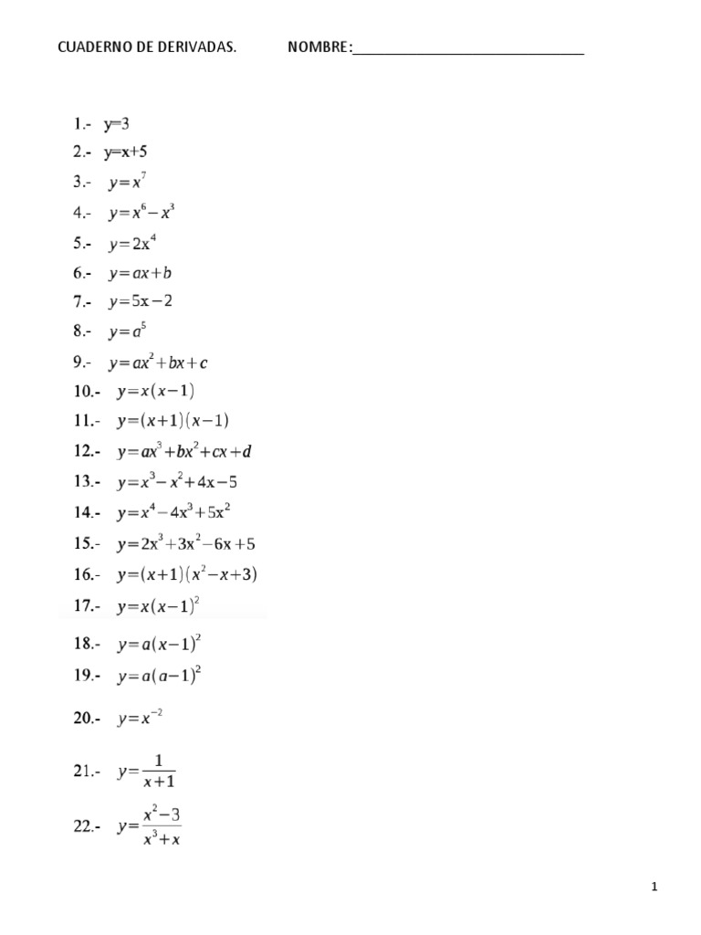 Cuaderno de Derivadas 1 | PDF