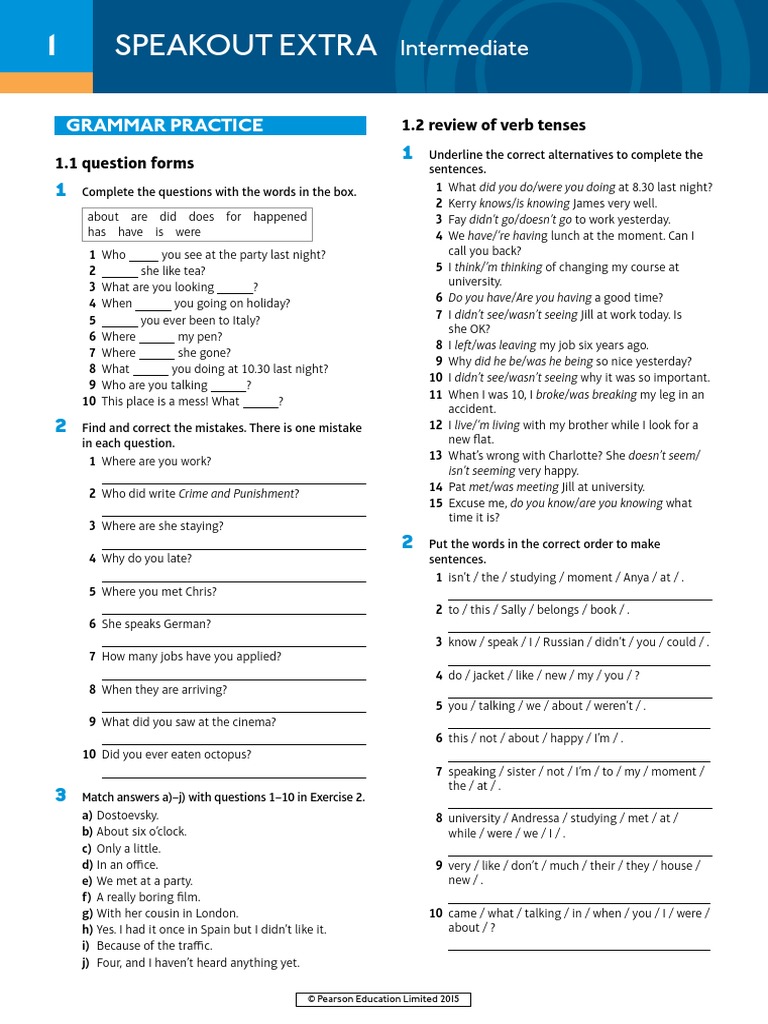 Grammar Practice Speak Out Intermediate | PDF | Linguistics