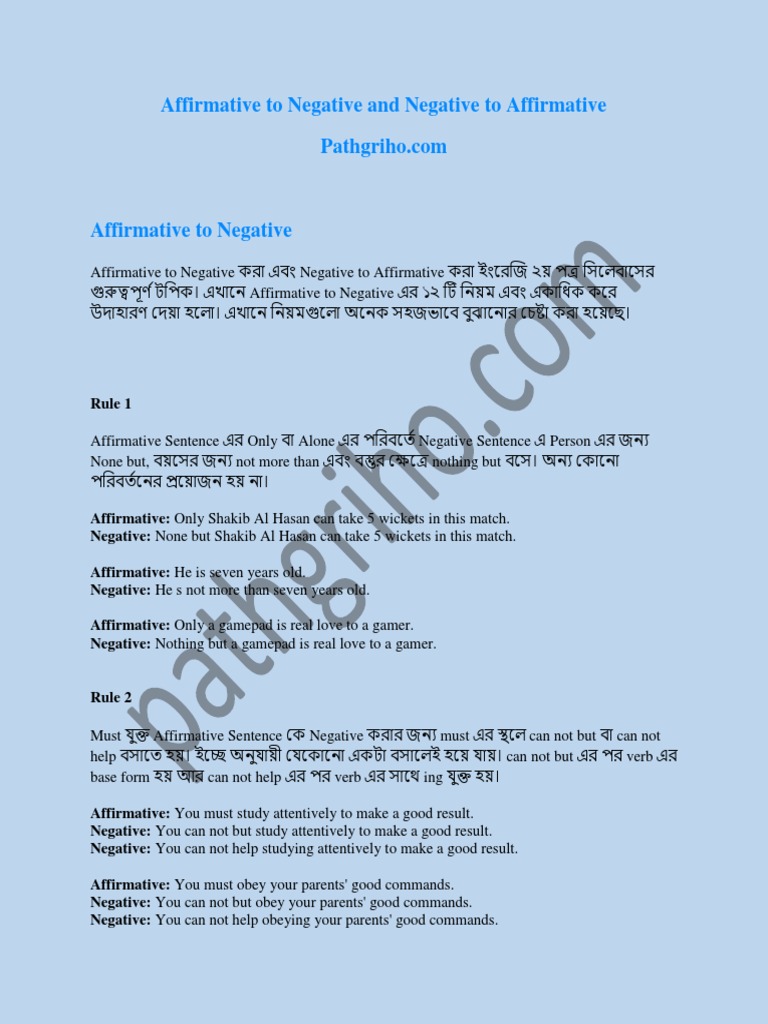 Affirmative To Negative and Negative To Affirmative | PDF