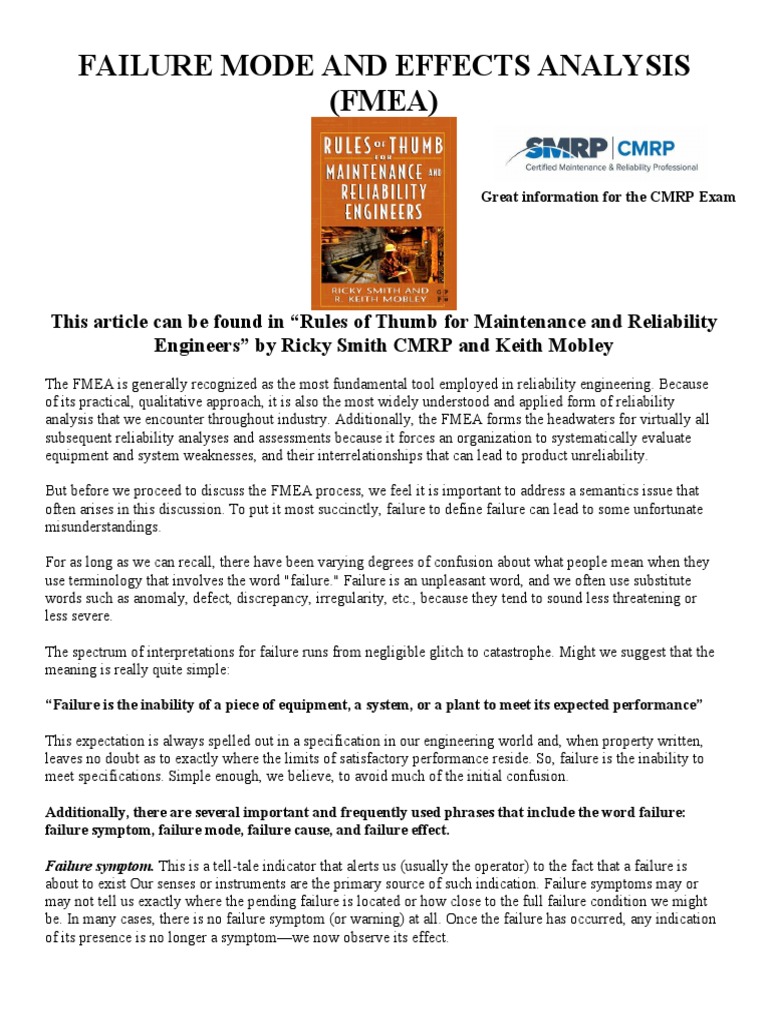 Failure Modes and Effect Analysis (FMEA) | PDF | Reliability Engineering