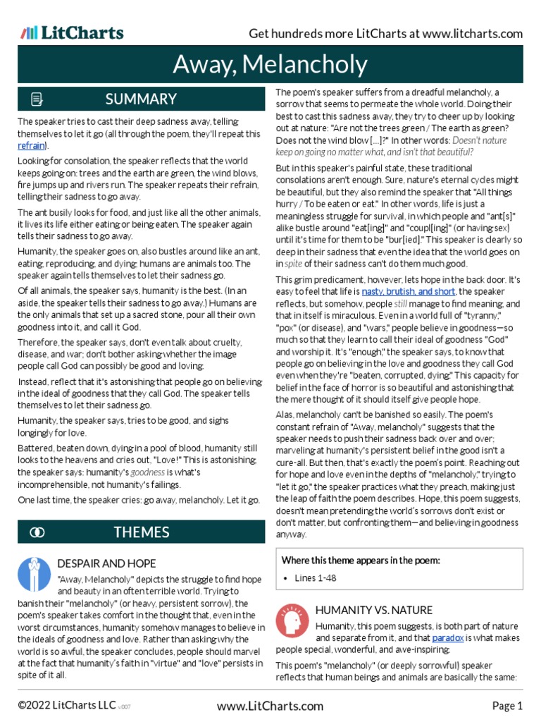 Away-Melancholy LitCharts | PDF | God | Poetry